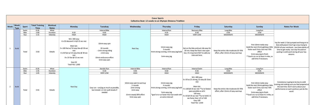 Olympic Distance Triathlon Training Plan: Women's 12 Weeks – Coeur Sports